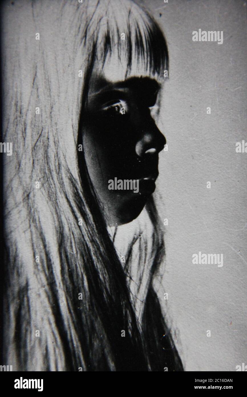 Fine 70s vintage black and white extreme photography of a young ghostly ...