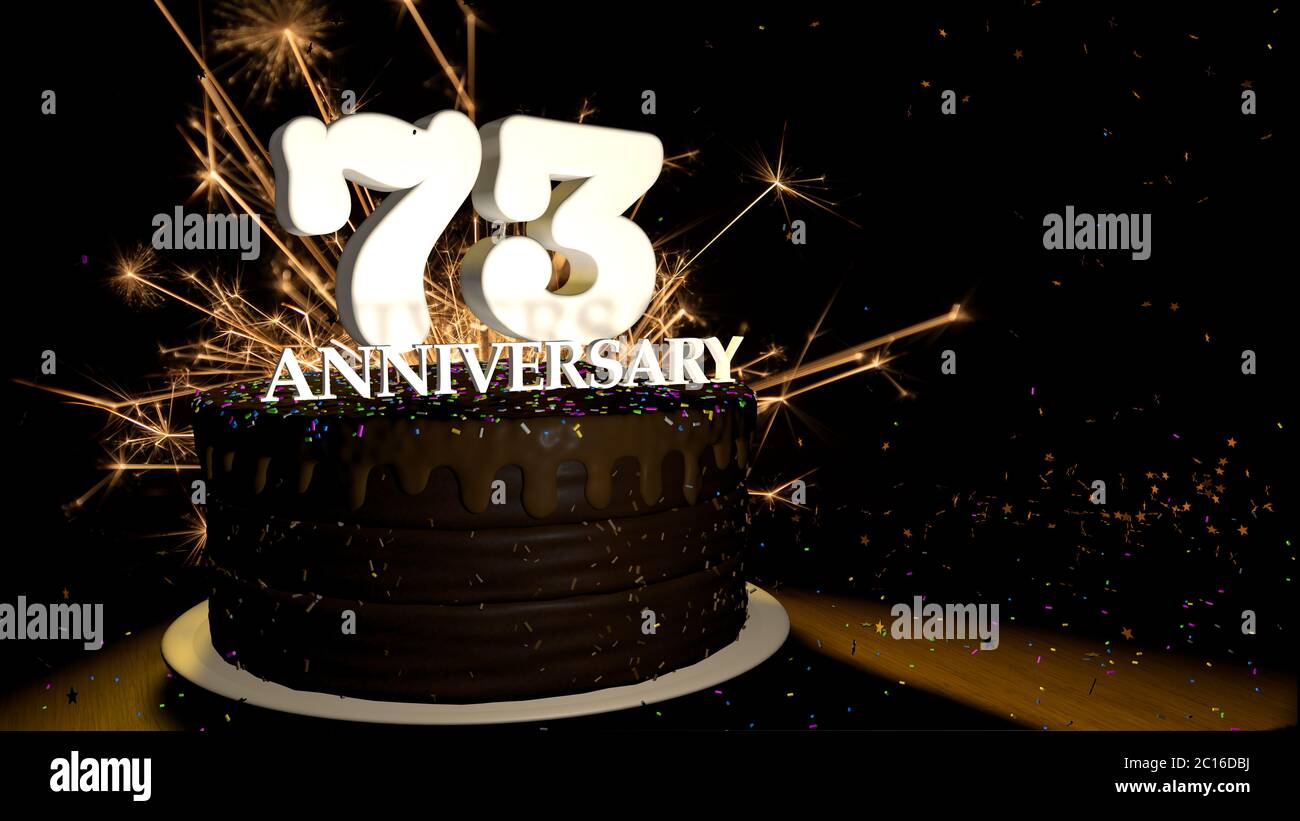 Anniversary 73 card. Round chocolate cake decorated with dragees of ...