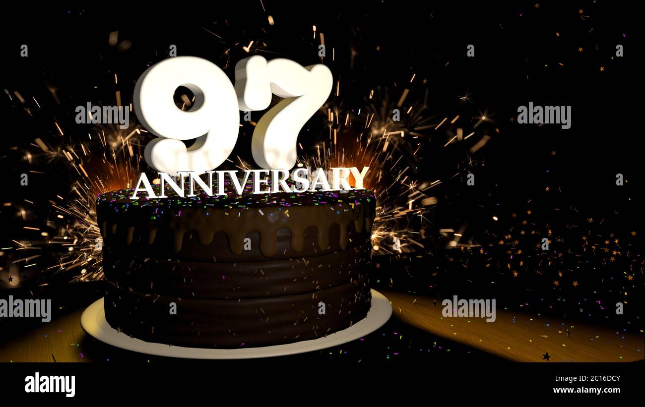 Anniversary 97 card. Round chocolate cake decorated with dragees of ...