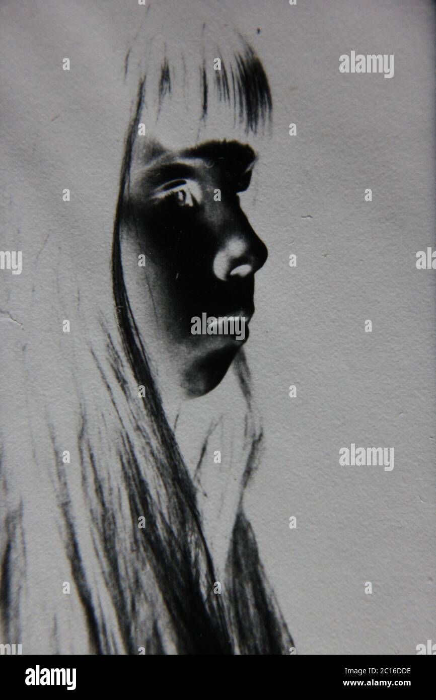 Fine 70s vintage black and white extreme photography of a young ghostly ...