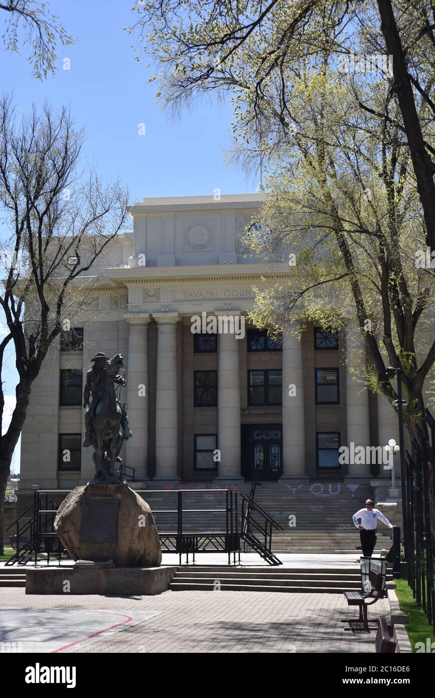 Prescott, Arizona. U.S.A. April 22, 2020. Yavapai county courthouse ...