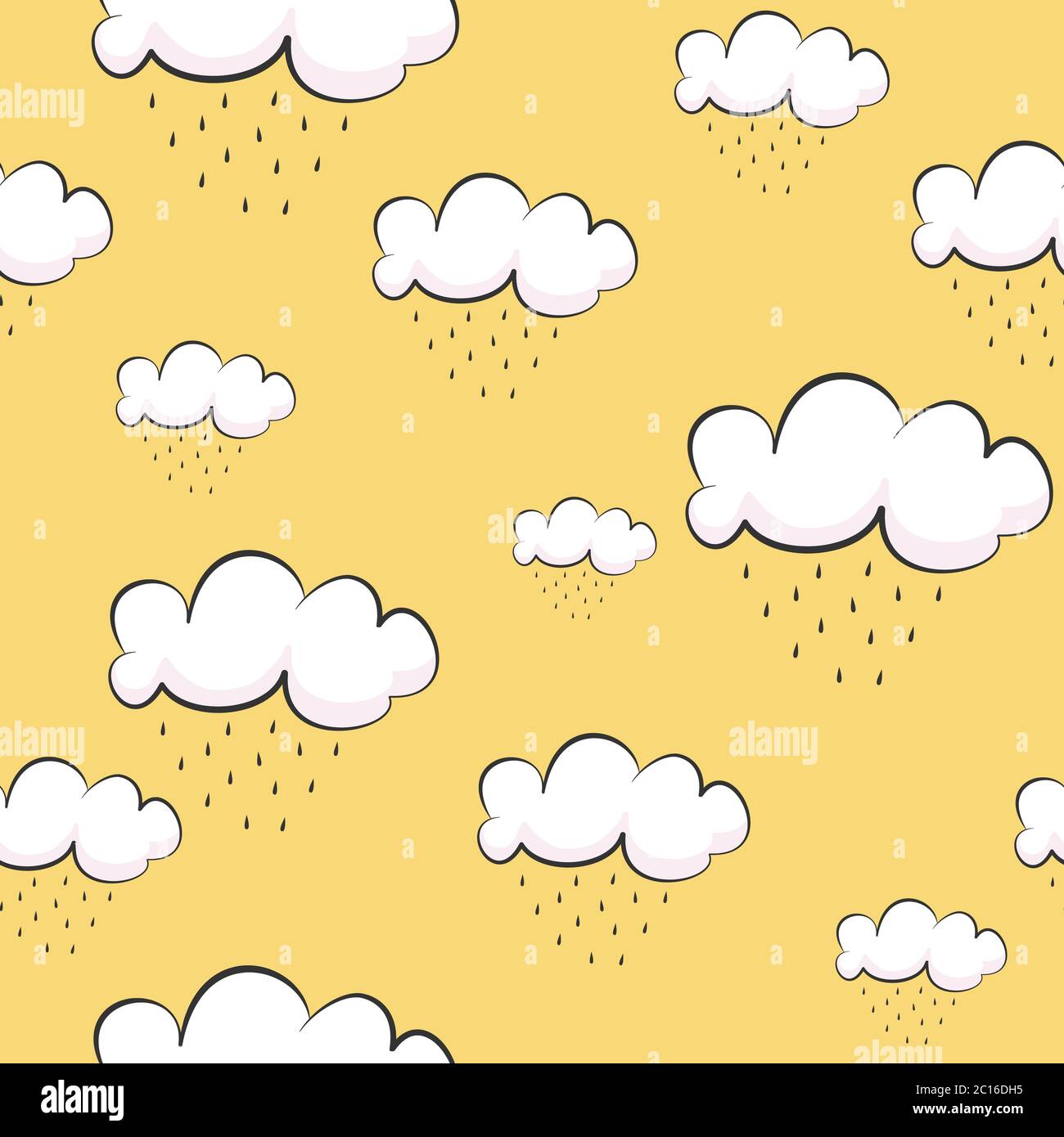Seamless pattern of clouds with rain on yellow background. Vector ...