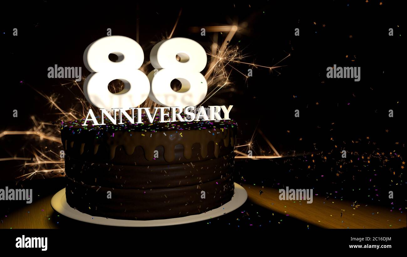 Anniversary 88 card. Round chocolate cake decorated with dragees of ...