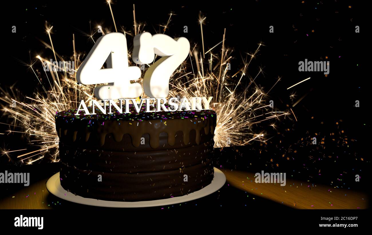 Anniversary 47 card. Round chocolate cake decorated with dragees of ...