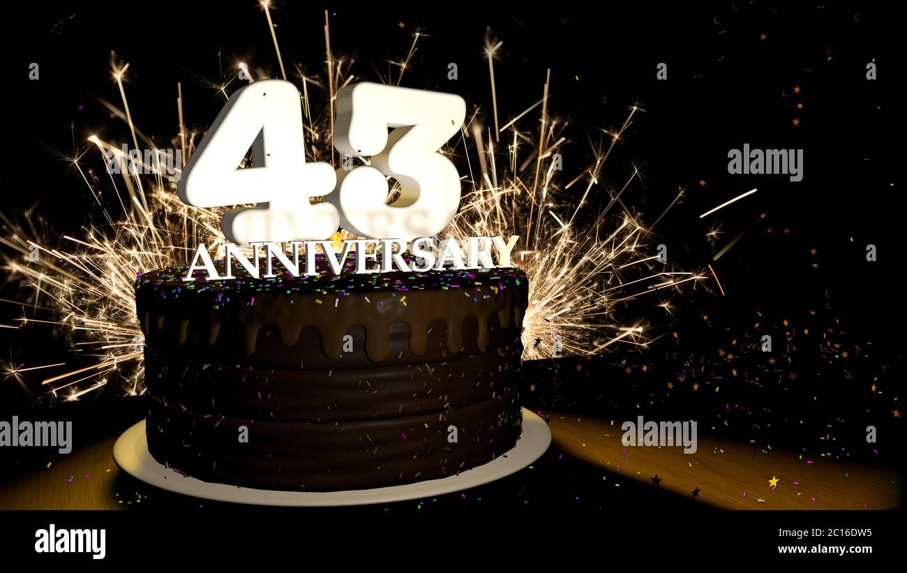 Anniversary 43 card. Round chocolate cake decorated with dragees of ...