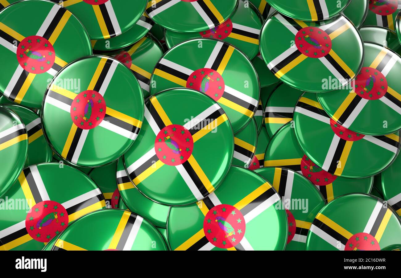 Dominica Badges Background - Pile of Dominican Flag Buttons Stock Photo ...