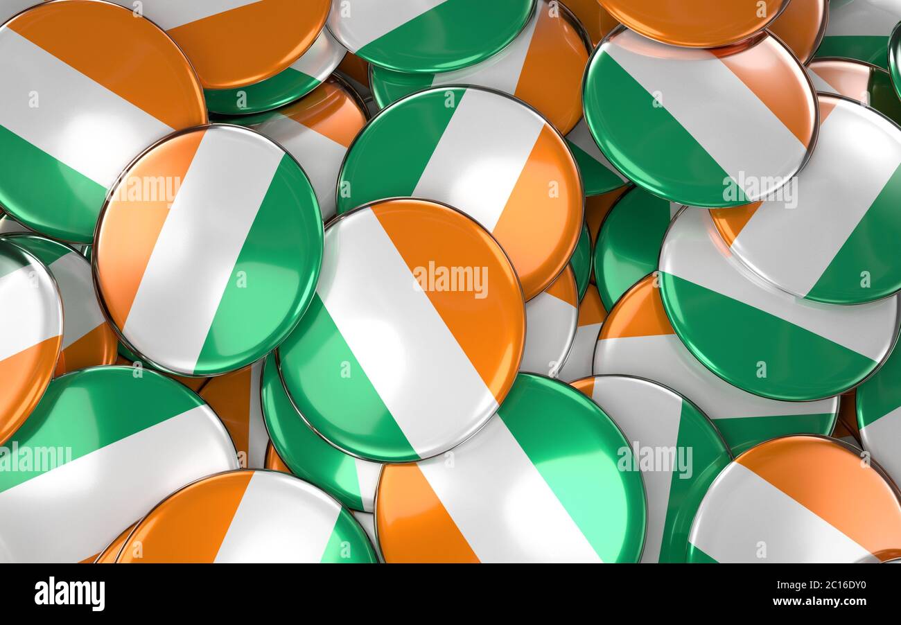 Ivory Coast Badges Background - Pile of Ivory Coast Flag Buttons. 3D ...