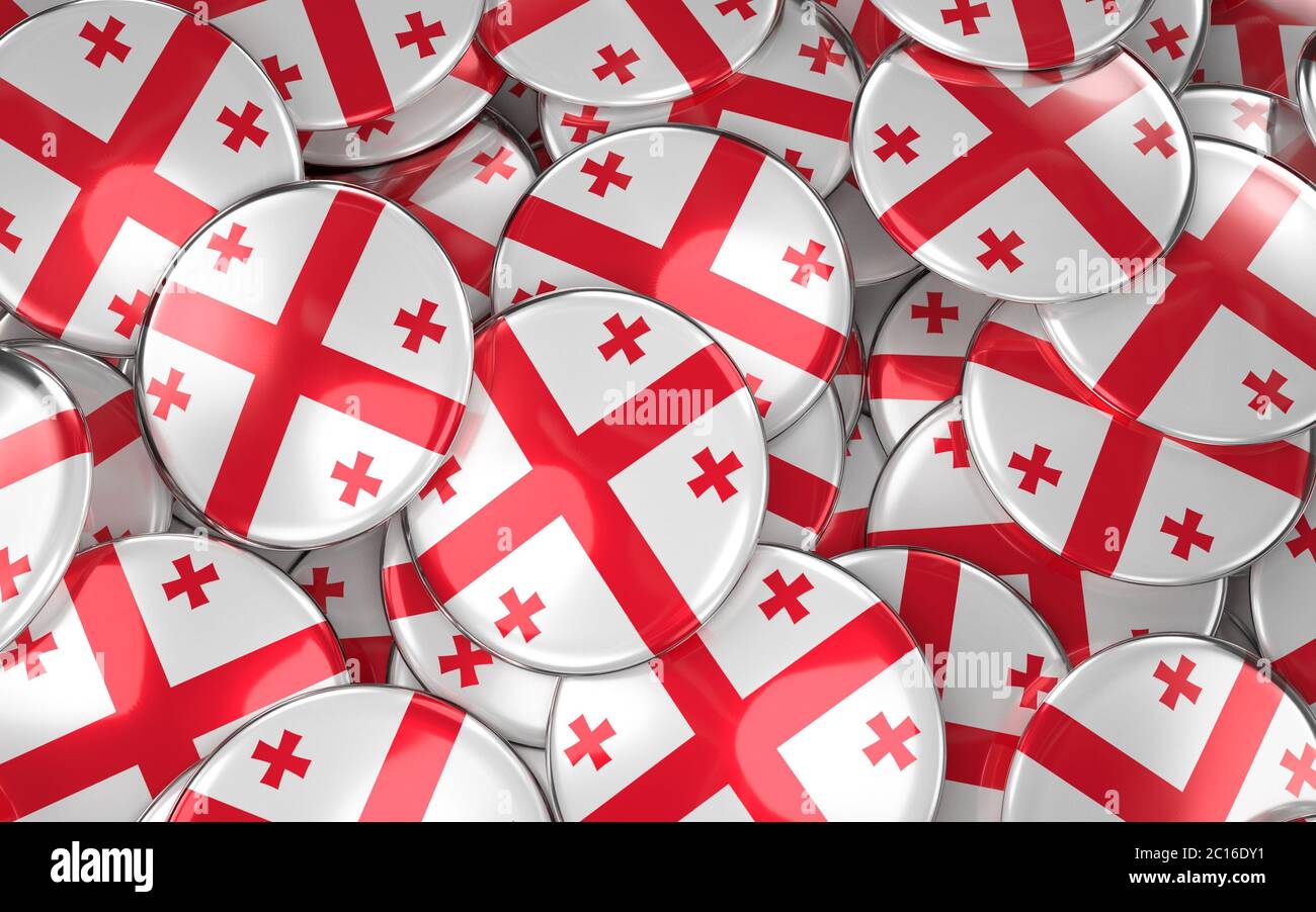 Georgia Badges Background - Pile of Georgian Flag Buttons Stock Photo ...