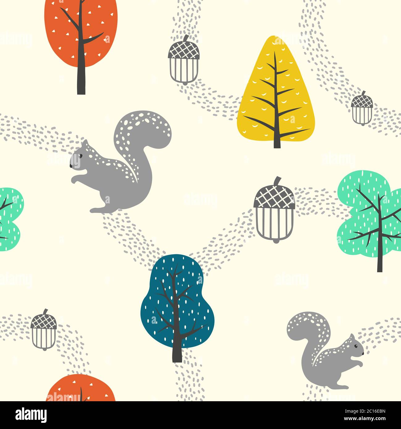 Seamless forrest pattern with squirrels and nuts. Cute childish texture for fabric, textile ...
