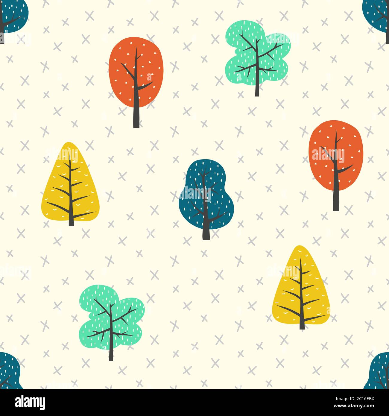 Seamless forrest pattern with colorful trees. Cute childish texture for ...