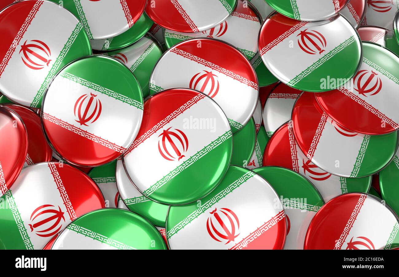 Iran Badges Background - Pile of Iranian Flag Buttons Stock Photo - Alamy