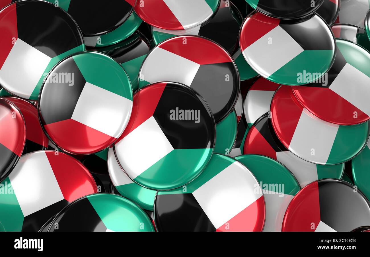Kuwait Badges Background - Pile of Kuvaiti Flag Buttons Stock Photo - Alamy