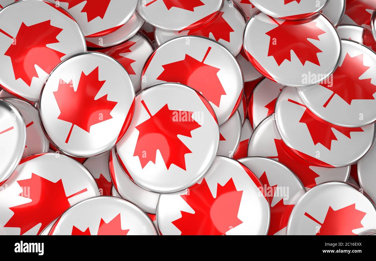Canada Badges Background - Pile of Canadian Flag Buttons Stock Photo ...