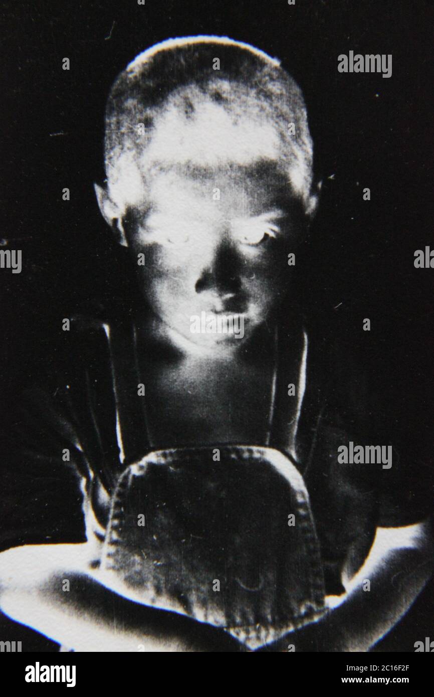 Fine 70s vintage black and white extreme photography of a young ghostly ...