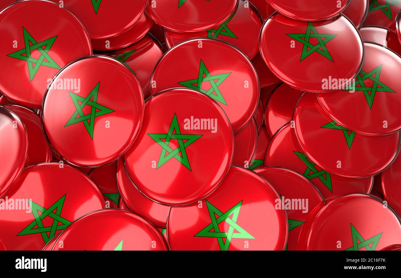 Morocco Badges Background - Pile of Moroccan Flag Buttons Stock Photo ...
