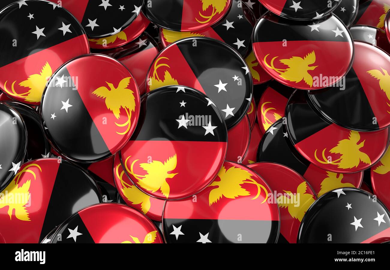 Papua New Guinea Badges Background - Pile of papuan Flag Buttons Stock ...