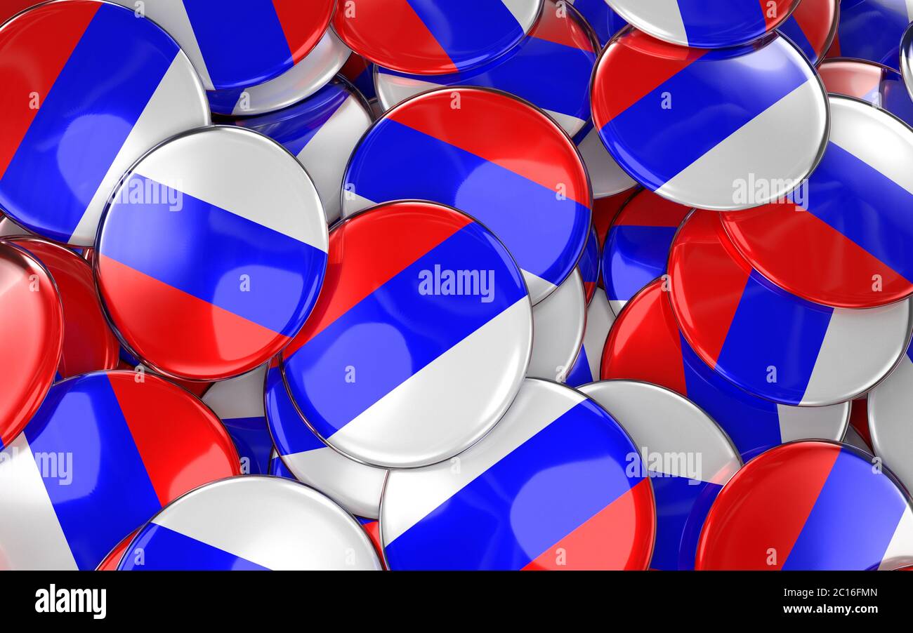 Russia Badges Background - Pile of Russian Flag Buttons Stock Photo - Alamy