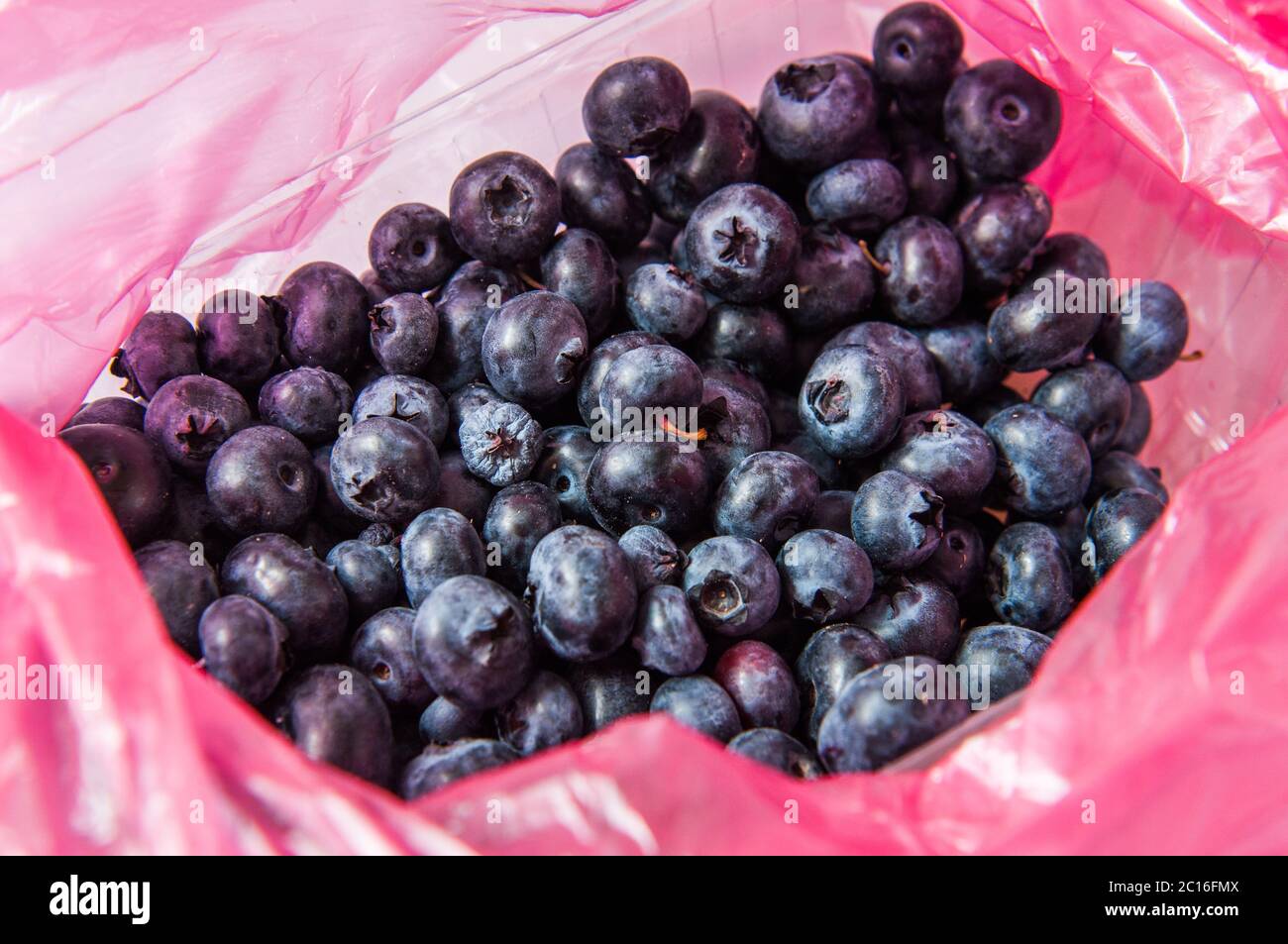 Blueberry fruits in the plastic purchase package Stock Photo - Alamy