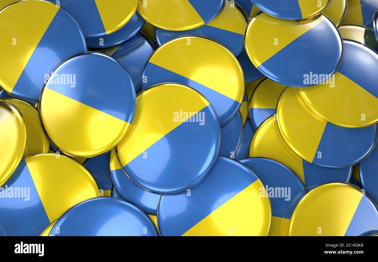 Ukraine Badges Background - Pile of ukrainian Flag Buttons Stock Photo ...
