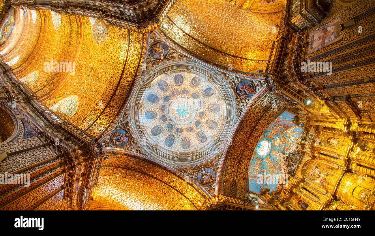 Quito, Pichincha / Ecuador - November 1 2019: View from below of the main dome of the Church of ...