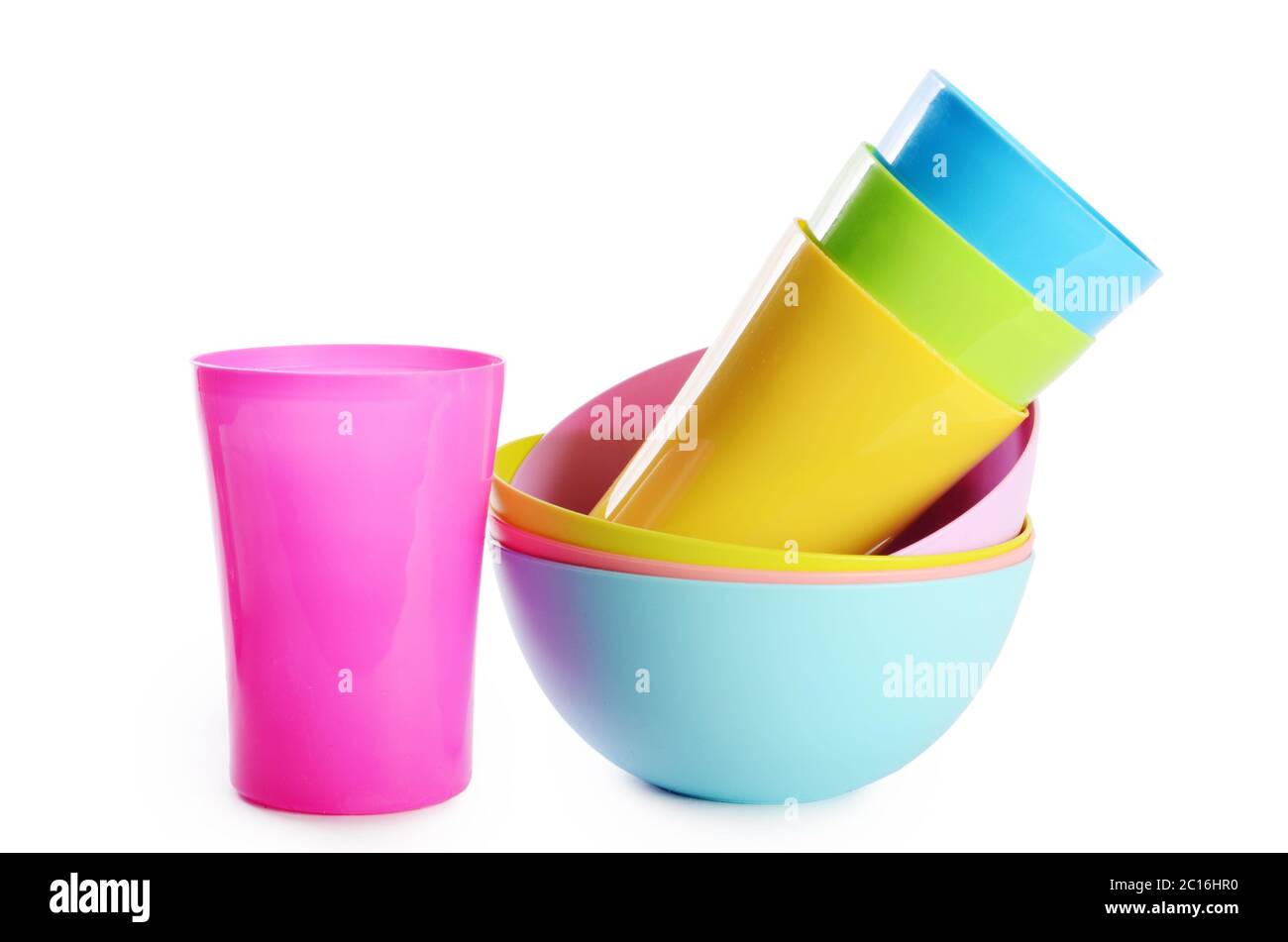 Colorful plastic cups and plates Stock Photo - Alamy