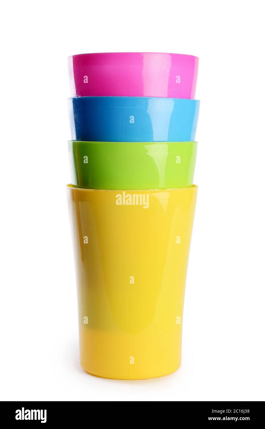 Plastic cups isolated on white background Stock Photo - Alamy
