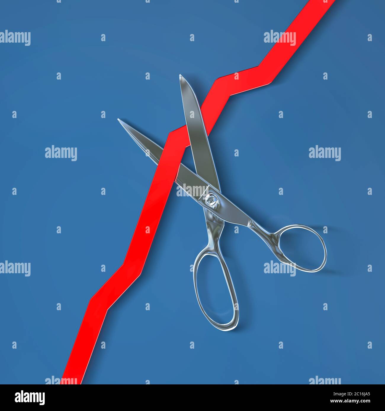 Scissors cutting a rising line graph - 3d illustration Stock Photo - Alamy