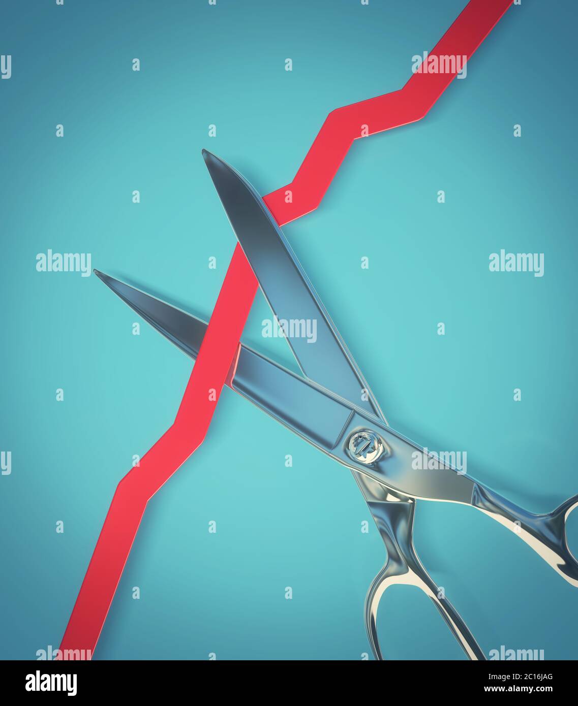 Scissors cutting a rising line graph - 3d illustration Stock Photo - Alamy