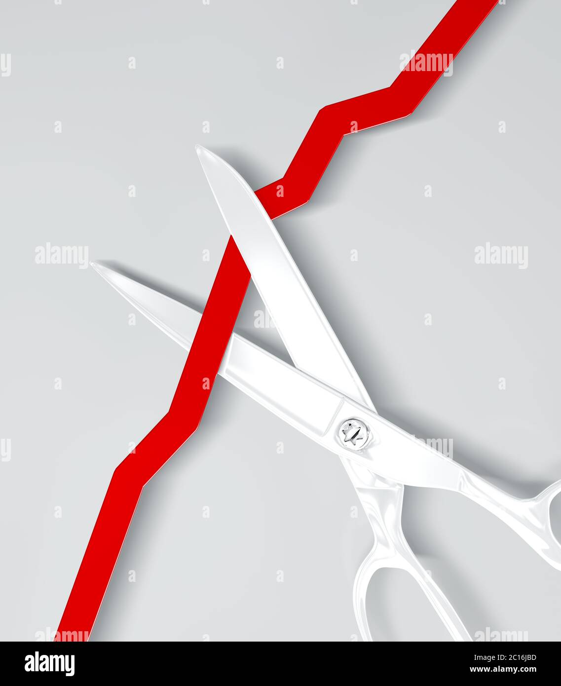 Scissors cutting a rising line graph - 3d illustration Stock Photo - Alamy