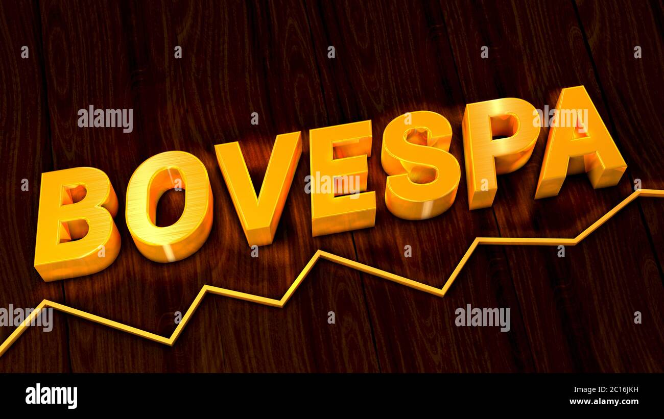 Abbreviation of the Brazil Stock Exchange index in golden color above a ...