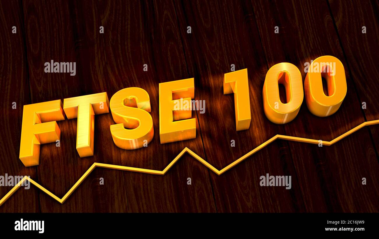 Abbreviation of the Financial Times Stock Exchange in golden color ...