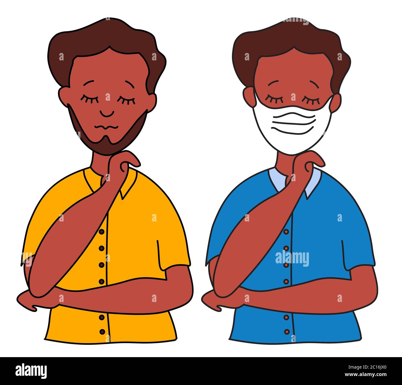 A man with a beard in a medical mask of ethnicity. And a man without a ...