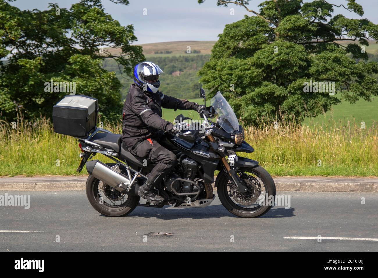 2013 black Triumph Tiger Explorer; Motorbike rider; two-wheeled ...