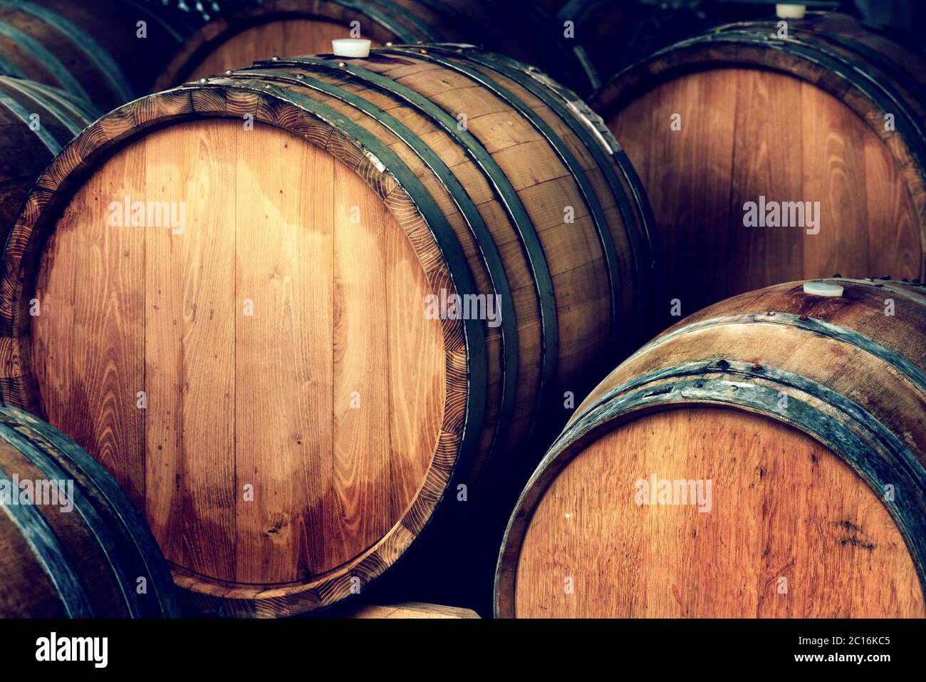 Wooden wine barrels in front hi-res stock photography and images - Alamy
