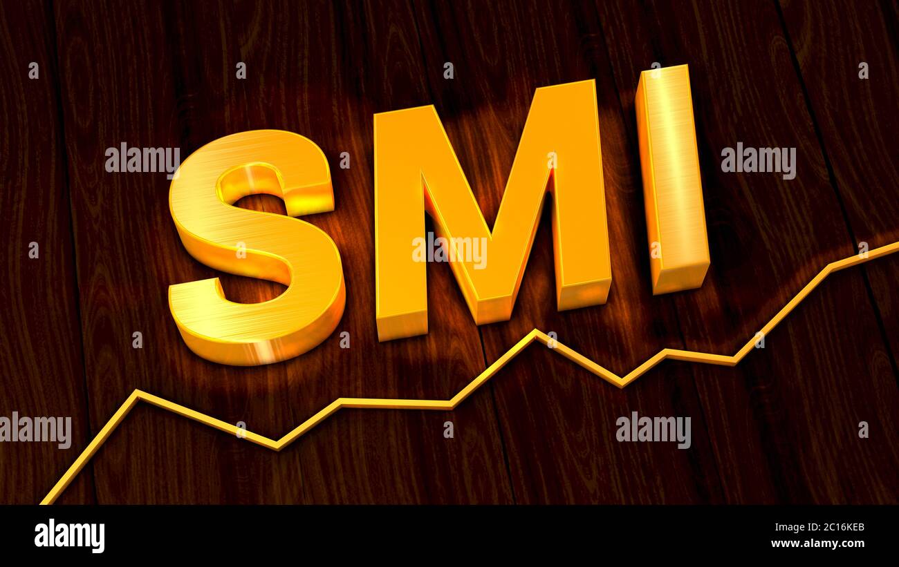 Abbreviation of the Swiss Market Index in golden color above a simple ...