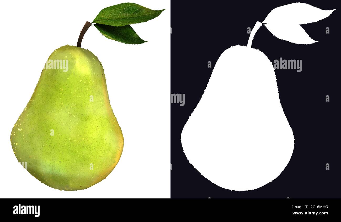 Pear with water drops and matching alpha channel - 3d illustration ...