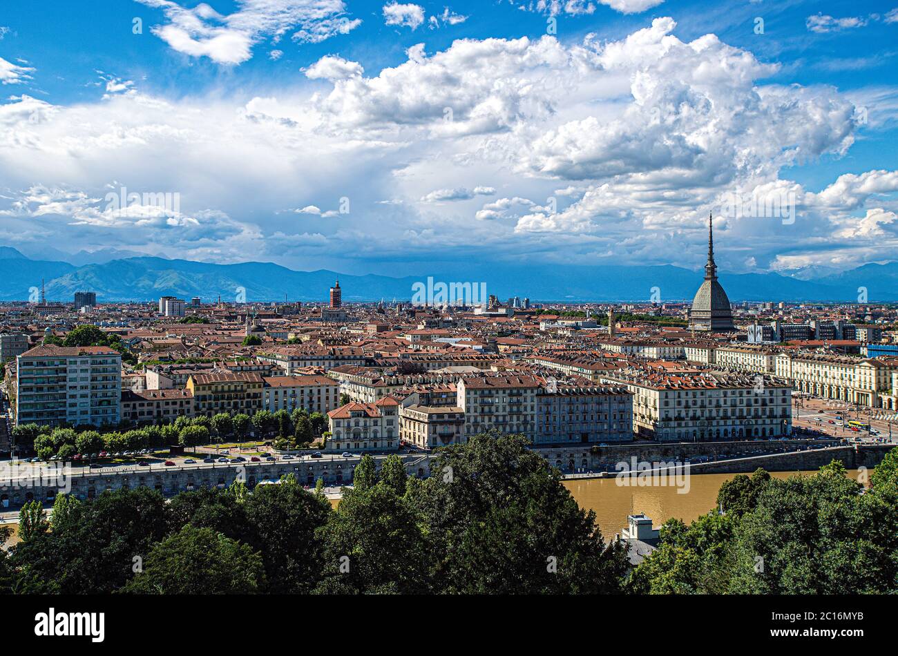 Italy Piedmont Turin Monte dei Cappuppini - view of Turin with Mole ...