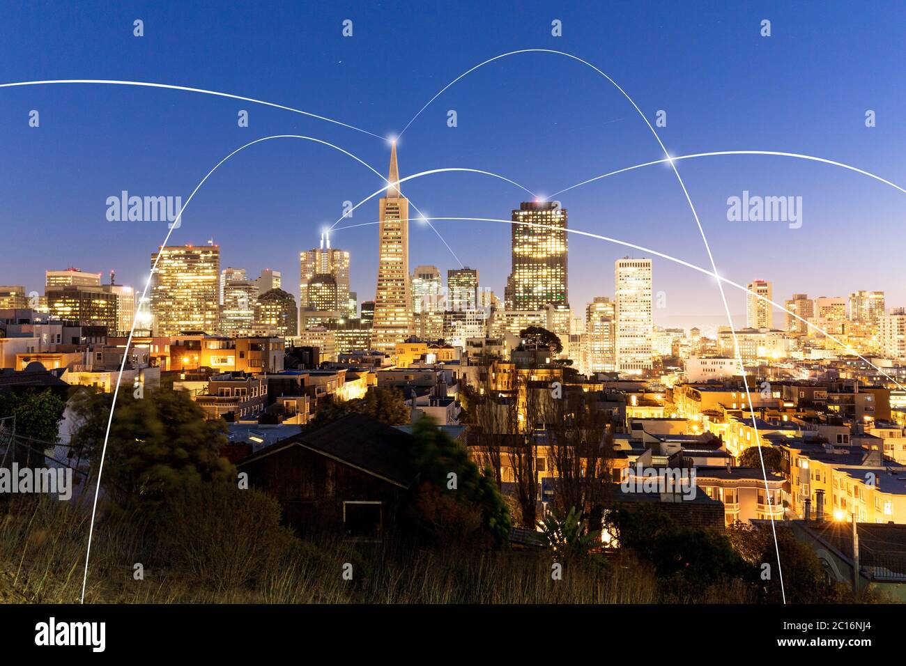 modern intelligence buildings in modern city at night Stock Photo - Alamy
