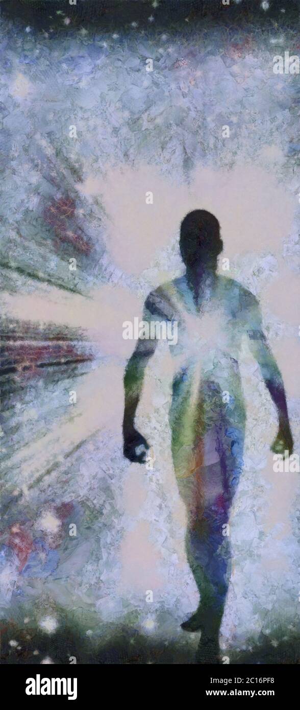 Human silhouette with bright light. Soul or spirit. Digital painting ...