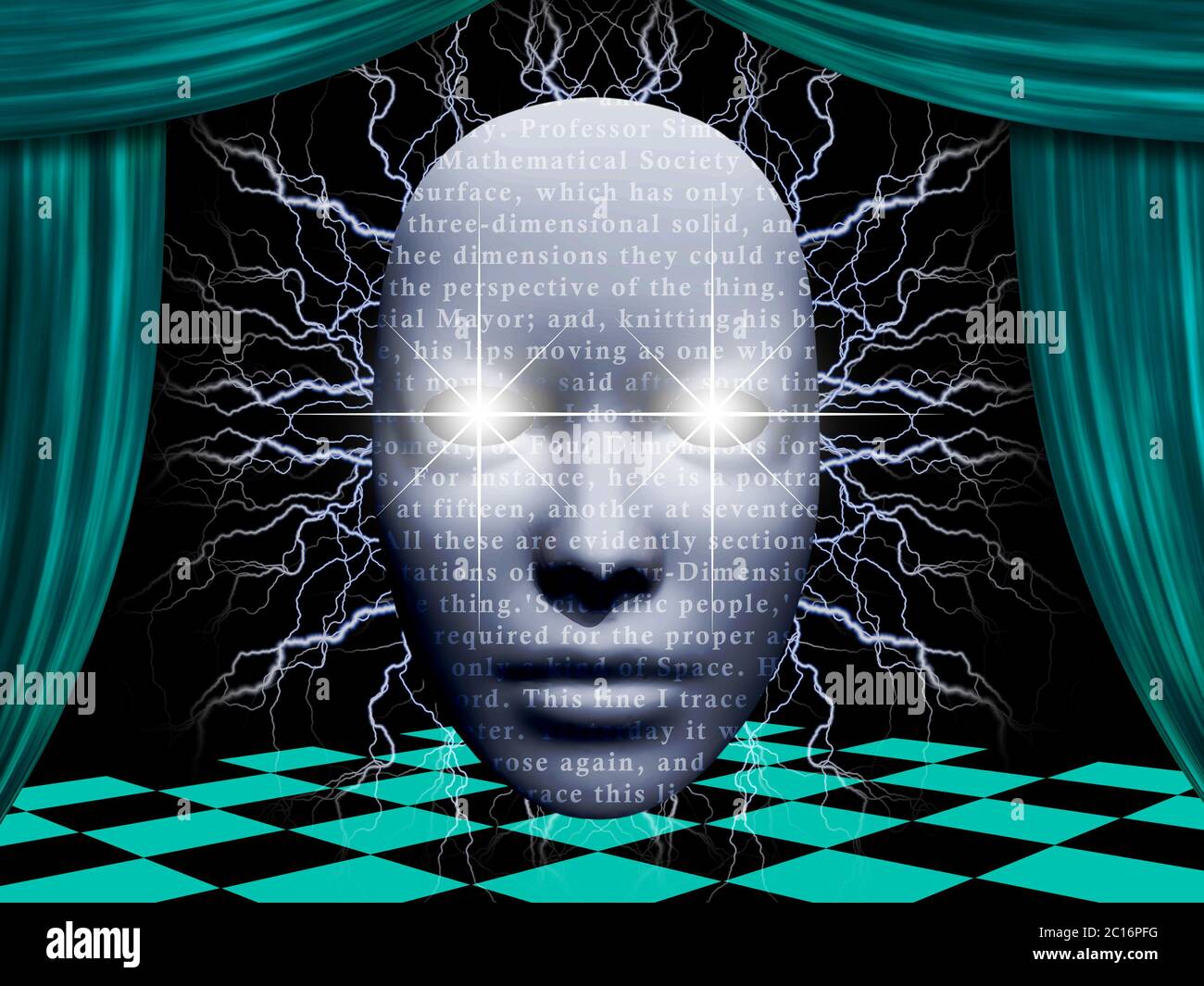Surreal face with text on a stage Stock Photo - Alamy