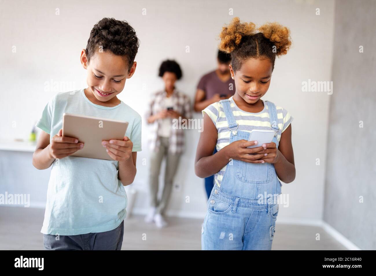 Children who use too much technology, device are not so creative Stock ...