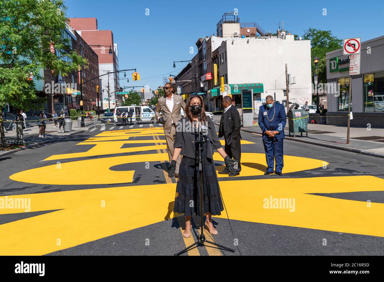 New York, NY - June 14, 2020: Indira Etwaroo speaks during unveiling ...