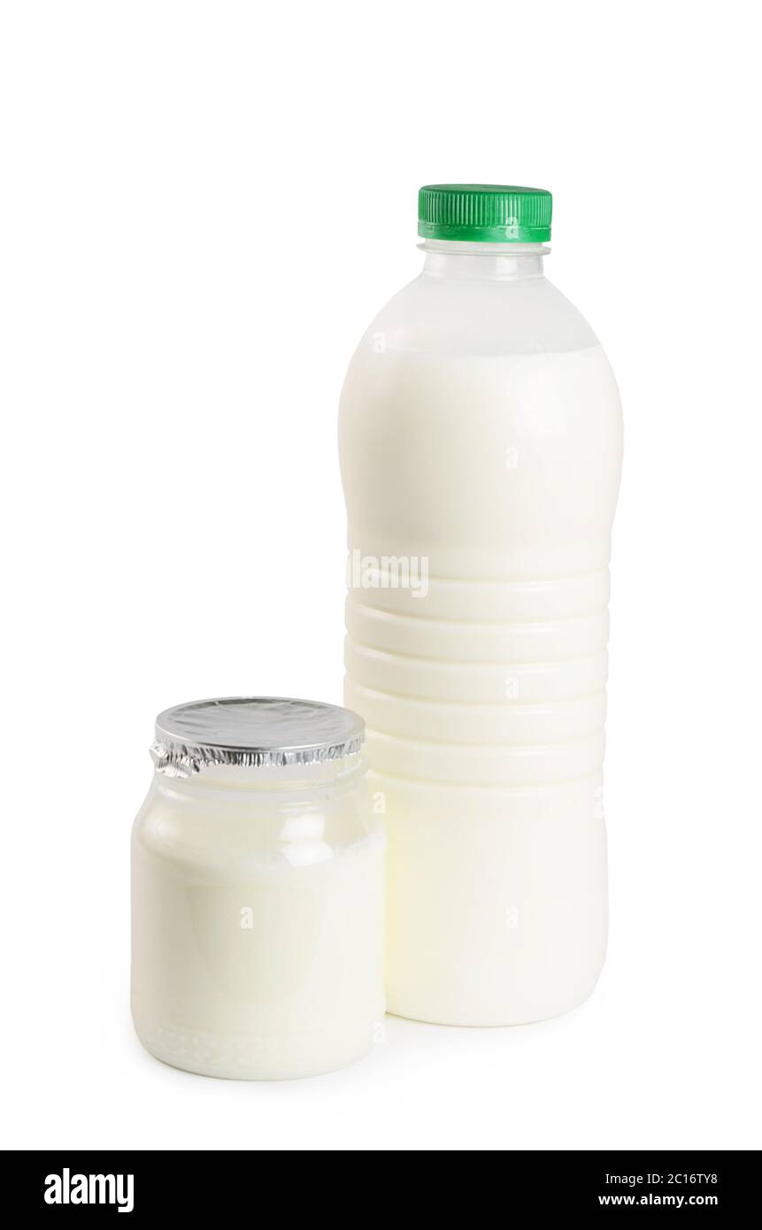 Milk and yogurt isolated on white Stock Photo - Alamy