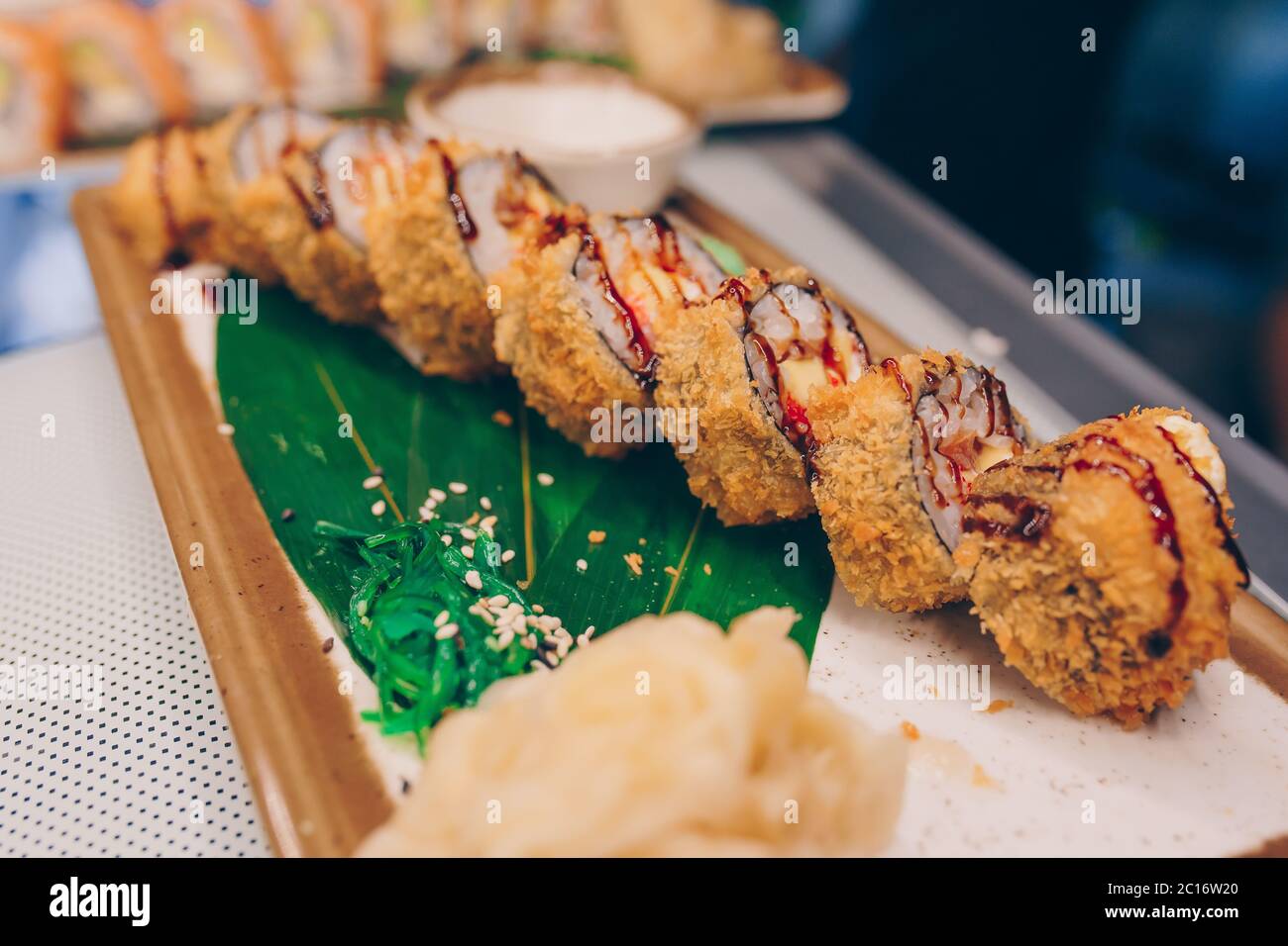 Large set of Sushi Rolls Warm Ebi Sake Unagi Spring. A lot assortment ...