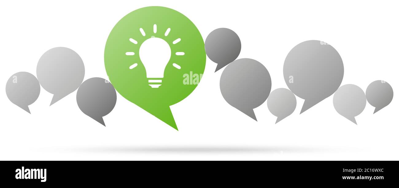 gray speech bubbles with green light bulb symbolizing idea or solution Stock Vector Image & Art ...