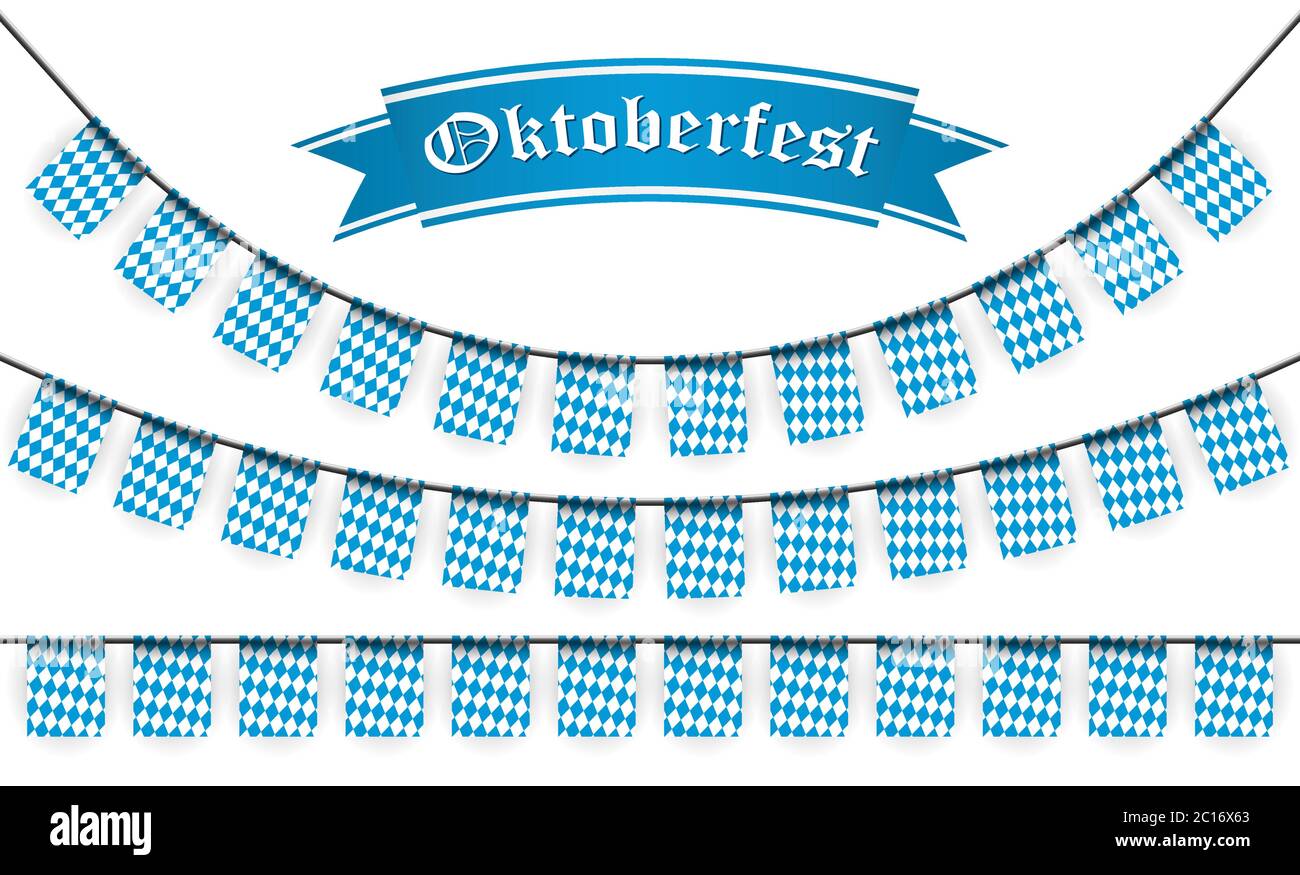 Oktoberfest 2020 garlands having blue-white checkered pattern and text ...