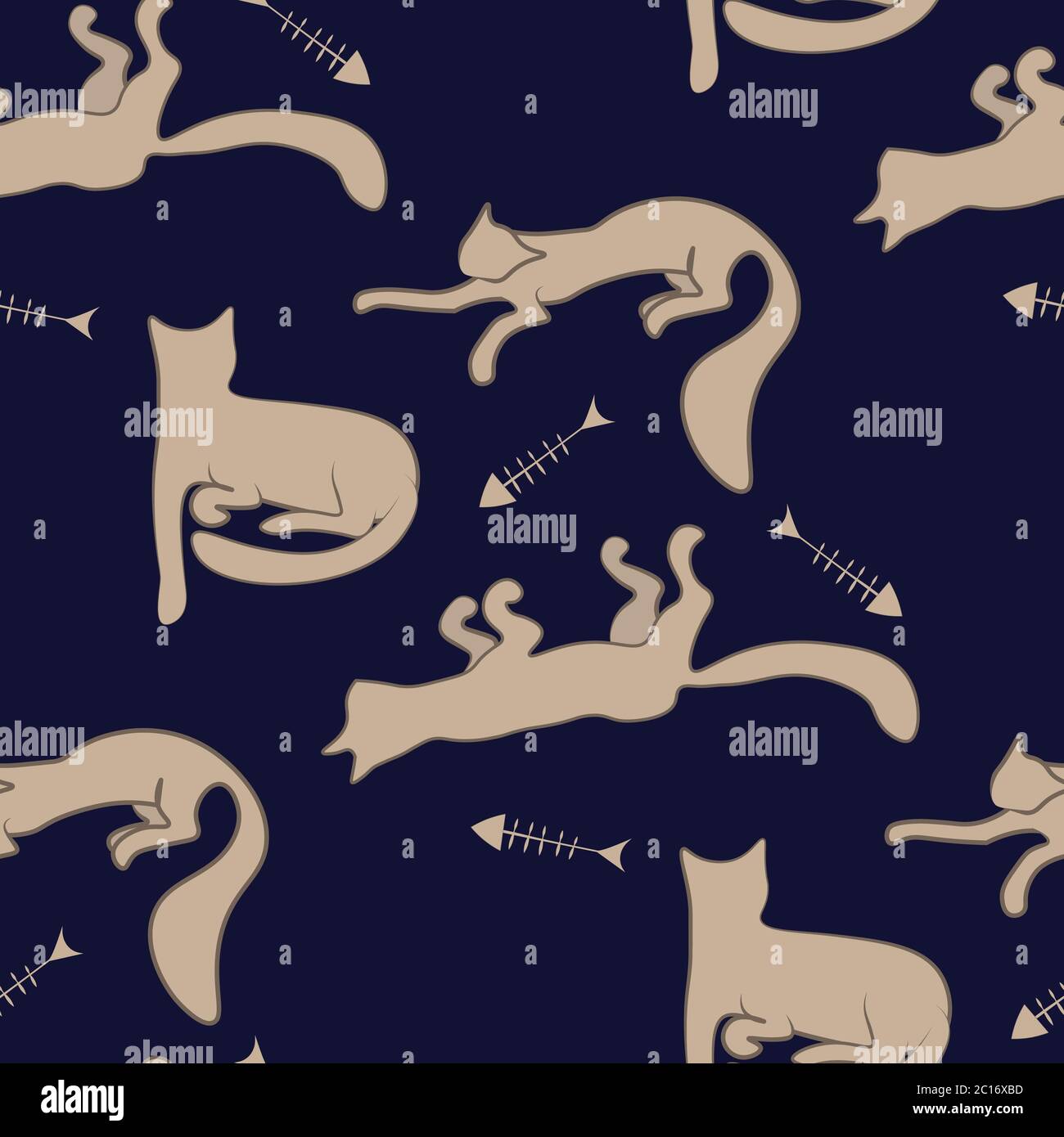Doodle seamless pattern cats and fish skeletons Stock Vector Image ...