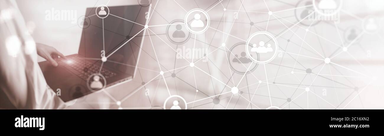 Background conceptual image with social connection lines on panoramic ...