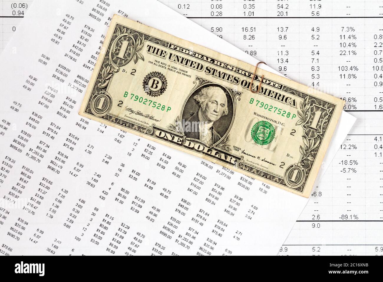 Financial performance page with US dollar banknote Stock Photo - Alamy