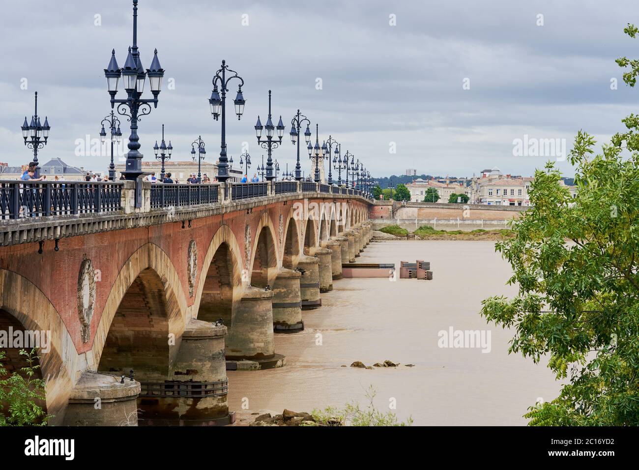 A view along the side of the Pierre bridge over the Garonne River in ...